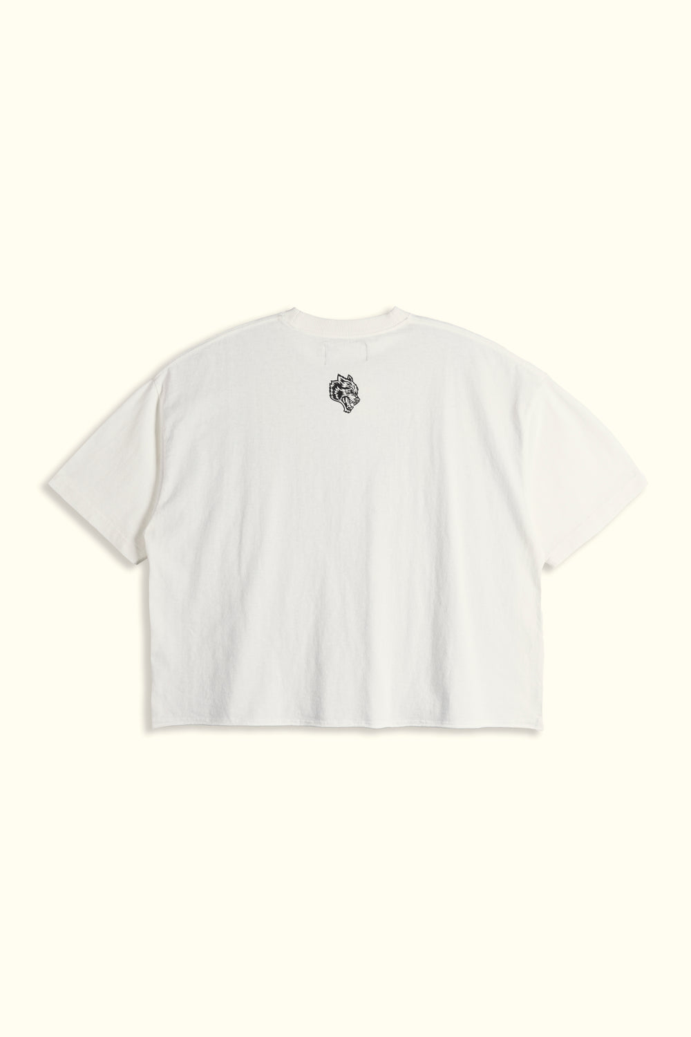 Ohana Wolves Club Grunge Raw Hem Mid Length Tee in Cream